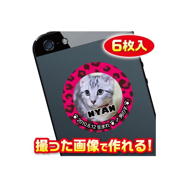 猫の名札に。自分で撮った愛猫の画像から作れて、名前やプロフィールも入れられるオーダーメイドステッカー。愛猫のオリジナルステッカーが簡単に作れます。スマホ用に最適なサイズなので人気です。　●猫用プロフィール入りオーダーメイドステッカー/シール...