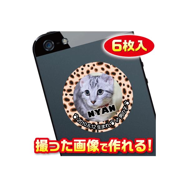 猫の名札に。自分で撮った愛猫の画像から作れて、名前やプロフィールも入れられるオーダーメイドステッカー。愛猫のオリジナルステッカーが簡単に作れます。スマホ用に最適なサイズなので人気です。　●猫用プロフィール入りオーダーメイドステッカー/シール...