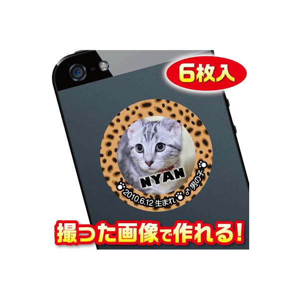 猫の名札に。自分で撮った愛猫の画像から作れて、名前やプロフィールも入れられるオーダーメイドステッカー。愛猫のオリジナルステッカーが簡単に作れます。スマホ用に最適なサイズなので人気です。　●猫用プロフィール入りオーダーメイドステッカー/シール...