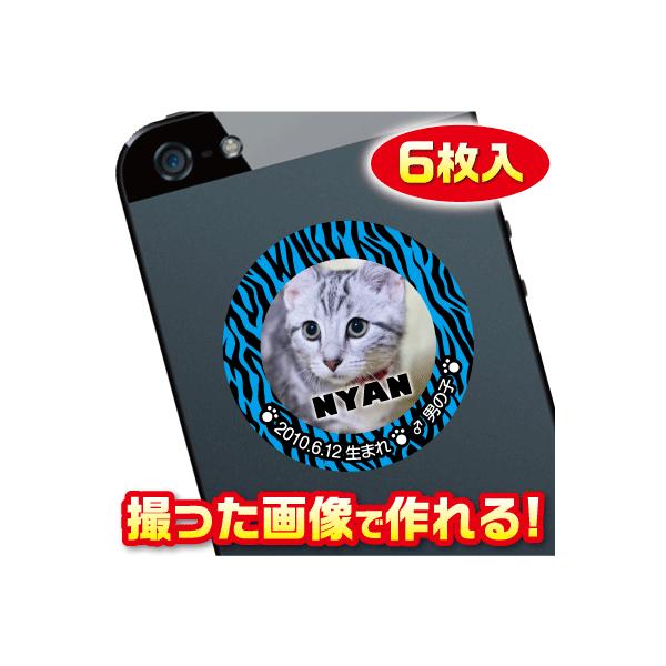 猫の名札に。自分で撮った愛猫の画像から作れて、名前やプロフィールも入れられるオーダーメイドステッカー。愛猫のオリジナルステッカーが簡単に作れます。スマホ用に最適なサイズなので人気です。　●猫用プロフィール入りオーダーメイドステッカー/シール...