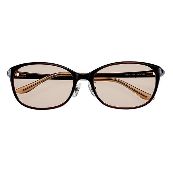 メラニンレンズで紫外線をカットしシミ・そばかす対策、ブルーライトカットで目が疲れにくい。《商品説明》【素材】フロント：リルサンテンプル：リルサンネジ　　：ステンレススチールレンズ　：アクリル5カーブサイズ：55□17-135〇38.7青色光...