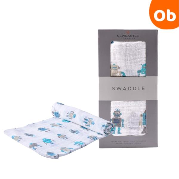 あのロボットは足がびょーんと伸びて、あそこの子はゼンマイ式、あっちは・・・いろんなタイプのロボットがコミカルなのにオシャレと人気の"robot collection"のスワドルです。柔らかなコットンモスリン生地のふわふわとした触り心地は思わ...