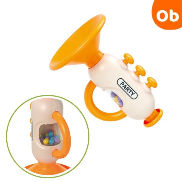 ●吹いて！振って！音が鳴る！かわいいラッパ！●吹いても振っても音が鳴る、楽しさたっぷりのラッパおもちゃです。吹くとプップーとかわいい音が鳴り、内部にはビーズが入っているので、本体を振るとガラガラとした楽しい音も楽しめます。持ちやすいハンドル...