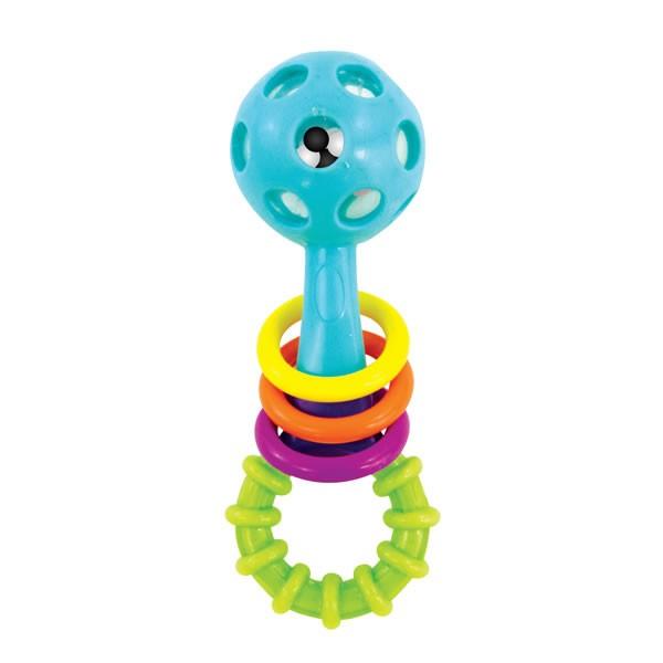 硬めの素材でできているから、思いっきりカミカミして遊べるラトルです歯ぐきのムズムズにピッタリ！お手入れがしやすく、衛生面も安心です。「つかむ」、「振る」、「なめる」、「かむ」赤ちゃんの興味をぐんとひく、ギミックいっぱいのカラフルラトル。白黒...