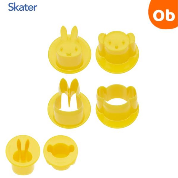 顔の押し型付きで、簡単にキャラクターの顔型の野菜を作れる抜き型。2個(2型)セット。スライスした野菜を平らな場所にセットして、上から抜き型で押せば型抜きできる。型抜きしてから押し型で型を付ける。ハムやチーズ、クッキーの抜き型にも使える。お子...