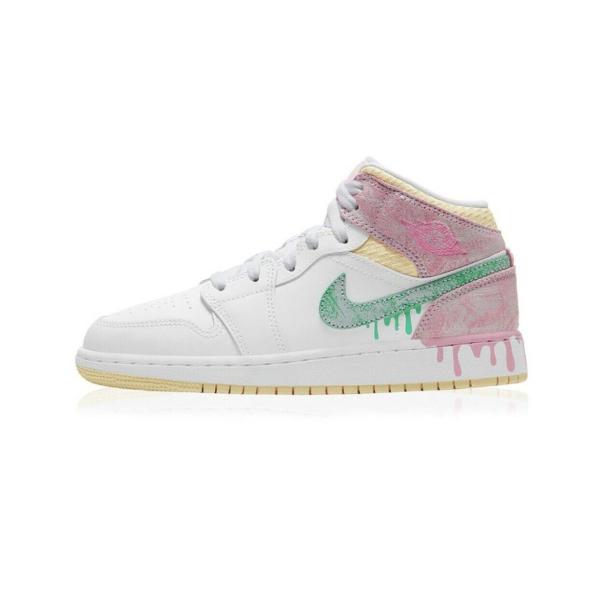 【状態】 新品NIKE Air Jordan 1 Paint Drip "Ice Cream" Mid Shoes GS Grade School Casual Sneakers Running White Pink Yellow Gree...