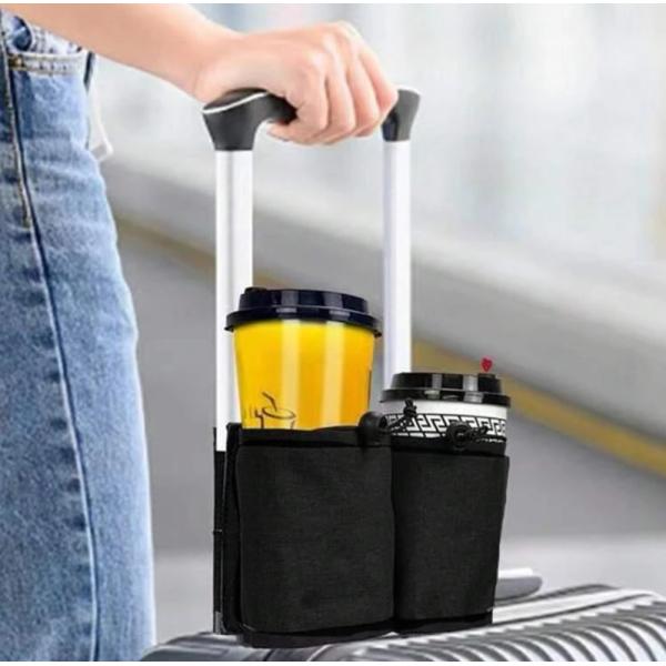 スーツケース用カップホルダーは出張時、旅行時に大活躍の便利アイテムです！手持ちのスーツケースに簡単に取り付けられるので、荷物の多い時でも両手が塞がっていても大丈夫2つのカップホルダーと後ろのポケットがあるので収納力抜群！ 飲み物だけでなく、...