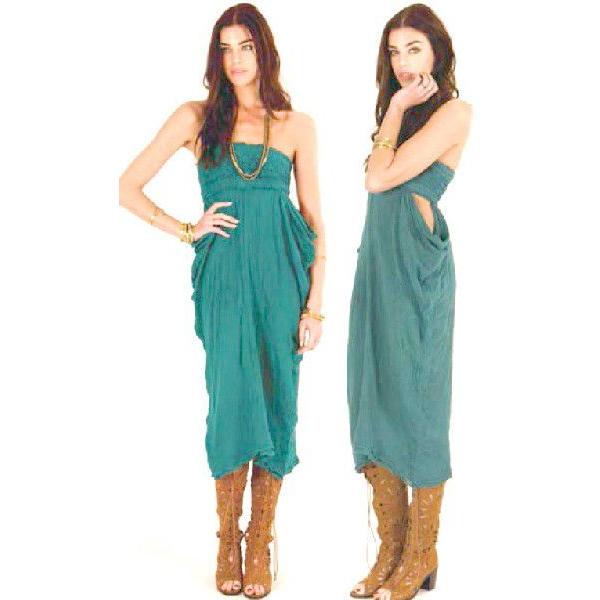 送料無料！バスト部分にシャーリングゴムが入った、チューブトップタイプのJen's Pirate Bootyロングワンピースです。ふんわりとした2枚重ねのガーゼコットン素材で、サイドの部分が開いているところがポイント。ドレープ感が美しいボヘミ...