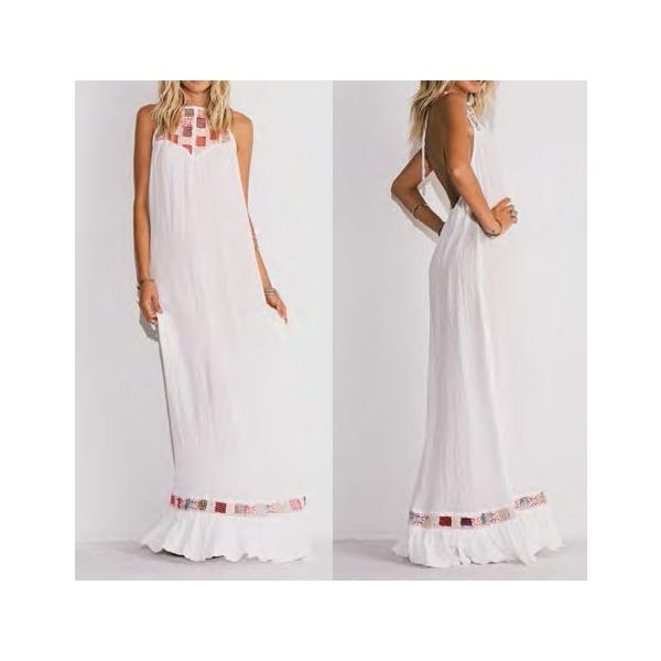 送料無料！Jen's Pirate Bootyのマキシワンピース。メキシコの職人がハンドメイドで作り上げた、パステルカラーのデイジー柄刺繍がポイントです。透け感があり、ふんわりとしたガーゼのようなコットン素材なので、インナーに着用するものに...