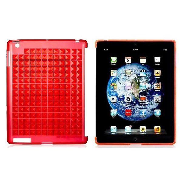 柔らかなシリコン素材で、ピラミッド型の凹凸があり、持ったときに滑りにくく、スタッズがついているようなかっこいいデザインです。カラーは鮮やかなクリアレッド。右下にはJUICY COUTUREのロゴが入っています。ケースを装着したままで、タッチ...