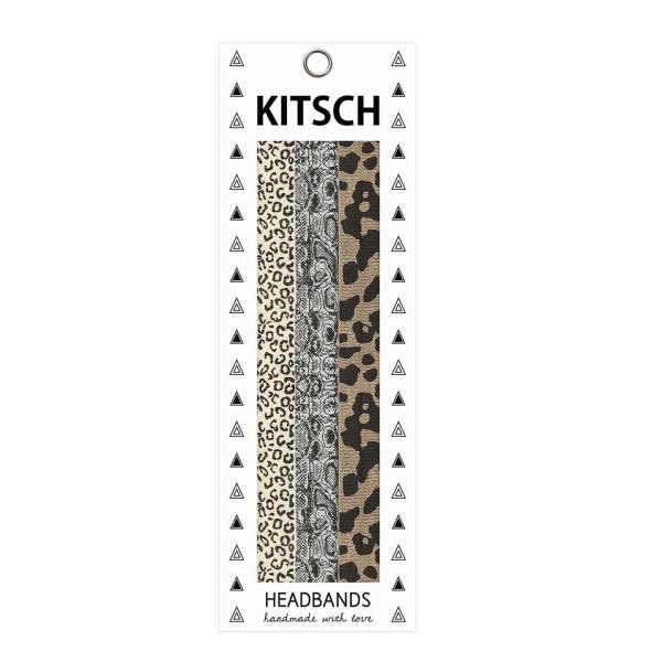 レビューを書いてメール便送料無料！LA発のブランドKitsch（キッチュ）のヘアバンド。チーター、スネーク、レオパードのアニマル柄3本セットです。その日の気分やファッションに合わせてコーディネートでき、重ね付けをしてもオシャレです。おそろい...
