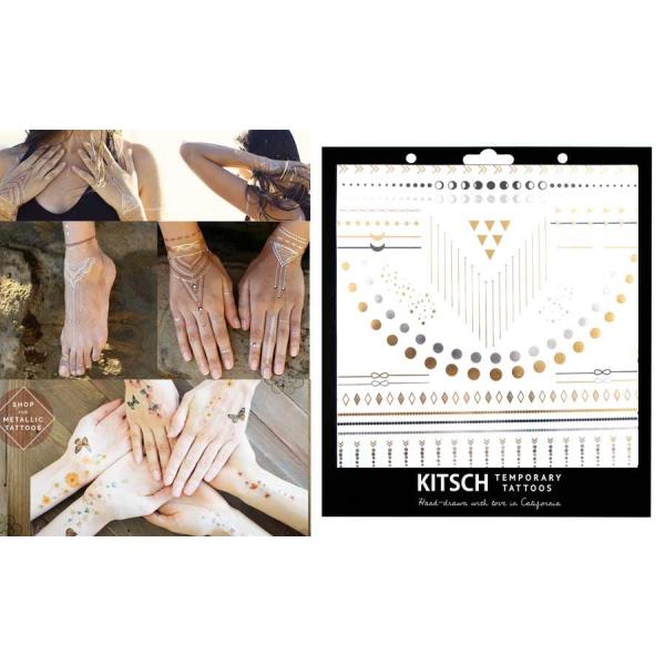 レビューを書いてメール便送料無料！LA発のブランドKitsch（キッチュ）のテンポラリータトゥー。メタリック素材で美しい発色が特徴のタトゥシールです。お好きな組み合わせで、手の甲、腕、肩、首などにアレンジを楽しみながら簡単につけることができ...