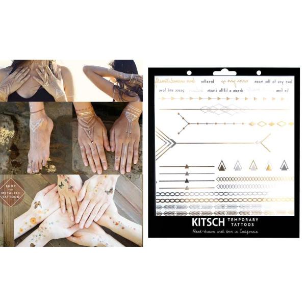 レビューを書いてメール便送料無料！LA発のブランドKitsch（キッチュ）のテンポラリータトゥー。メタリック素材で美しい発色が特徴のタトゥシールです。お好きな組み合わせで、手の甲、腕、肩、首などにアレンジを楽しみながら簡単につけることができ...