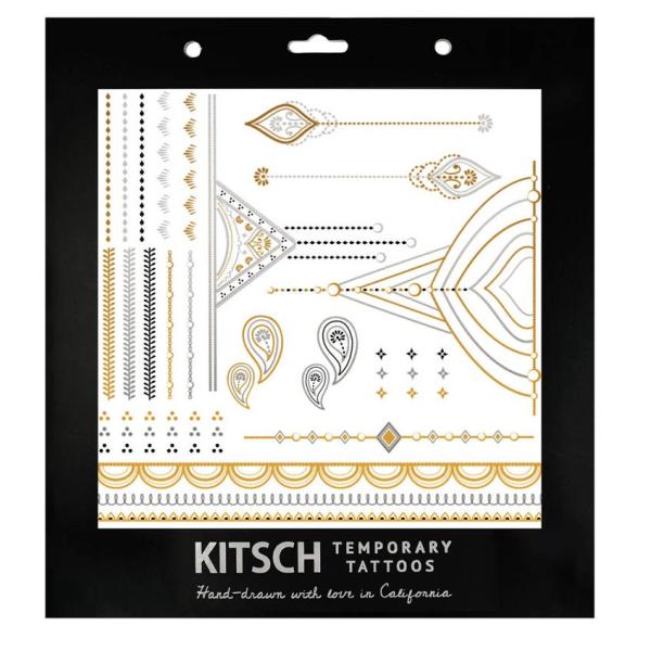 レビューを書いてメール便送料無料！LA発のブランドKitsch（キッチュ）のテンポラリータトゥー。メタリック素材で美しい発色が特徴のタトゥシールです。お好きな組み合わせで、手の甲、腕、肩、首などにアレンジを楽しみながら簡単につけることができ...