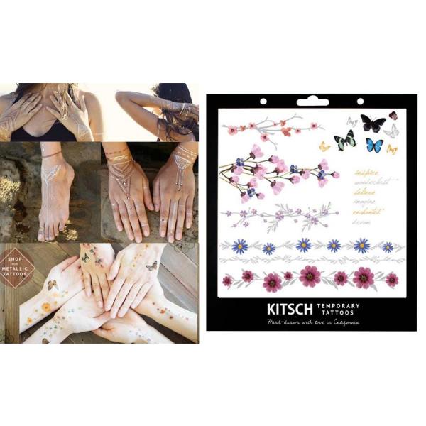 レビューを書いてメール便送料無料！LA発のブランドKitsch（キッチュ）のテンポラリータトゥー。メタリック素材で美しい発色が特徴のタトゥシールです。お好きな組み合わせで、手の甲、腕、肩、首などにアレンジを楽しみながら簡単につけることができ...