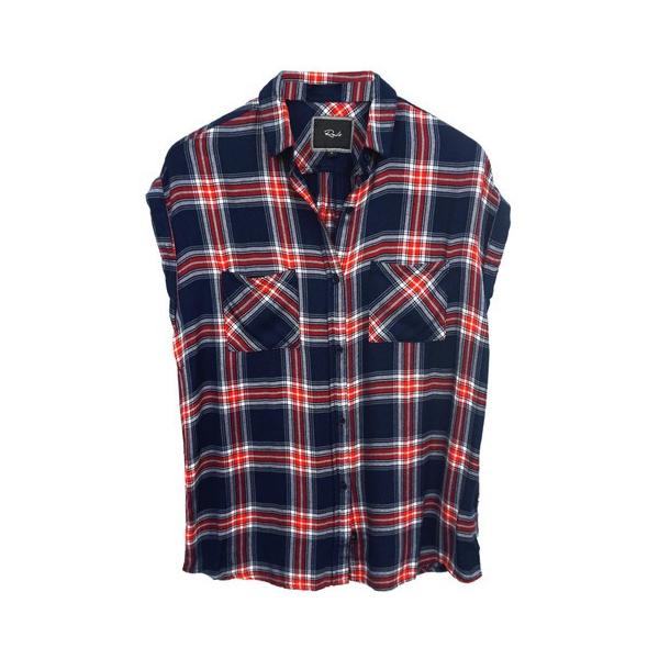 送料無料！セレブ愛用者多数の話題のブランドRailsのチェックシャツ。ゆるっとした雰囲気のショートスリーブタイプです。ネイビーをベースに、ホワイトとレッドがアクセントになった、深みのある色合いのチェック柄。とても良い色合いと肌触りで、風通し...