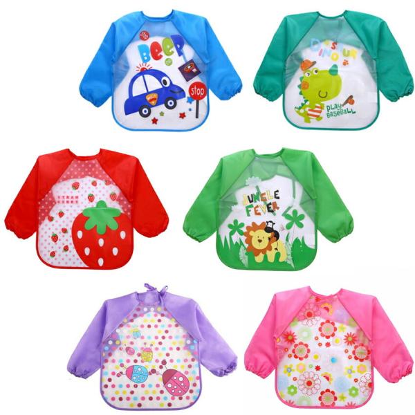 とってもかわいいデザインが、男の子用３種、女の子用３種から選べます。長袖タイプで、デザインもとってもキュート！お絵描きや粘土遊びなども思いっきりできますね。また、防水ですので、お食事エプロンとしても洋服を汚さずに使えますよ。サイズ：90サイ...