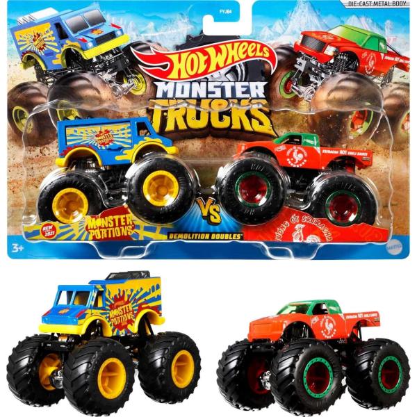 MATTEL HOT WHEELS マテル ホットホイール モンスタートラック 2 パック 何が入っているかは届いてからのお楽しみHot Wheels Monster Trucks Demolition Doubles, Set of 2 ...