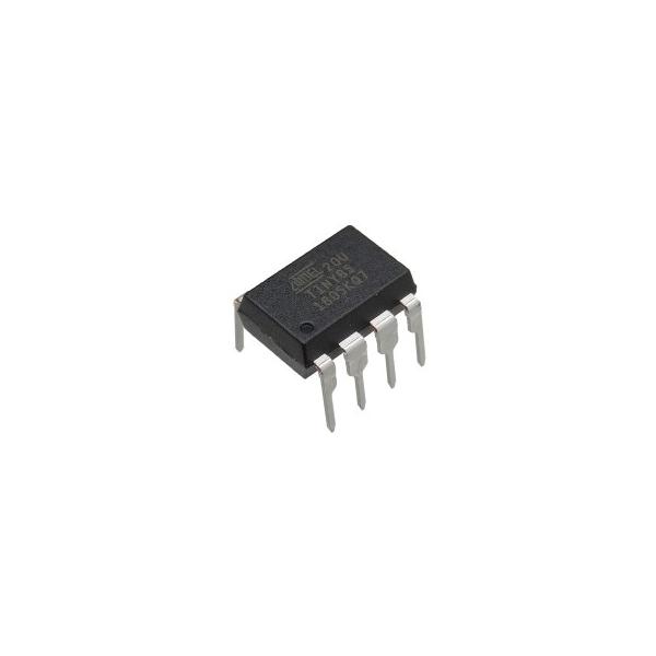 ATTiny85-20PU、DIP-8Pです。フラッシュメモリ:8KバイトEEPROM:512バイトRAM:512バイト動作周波数:最大20MHz電源:2.7〜5.5V