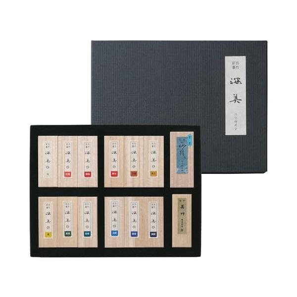 14点/-/AK8/14V・パッケージ個数:1・彩墨 深美12色と書画用の信印呉竹、画墨 梅印山水をセットにしました。・色の含ませ方と運筆で、さまざまな表現ができます。・【サイズ】280×24×221mm 【生産国】日本・【内容】彩墨 深美...