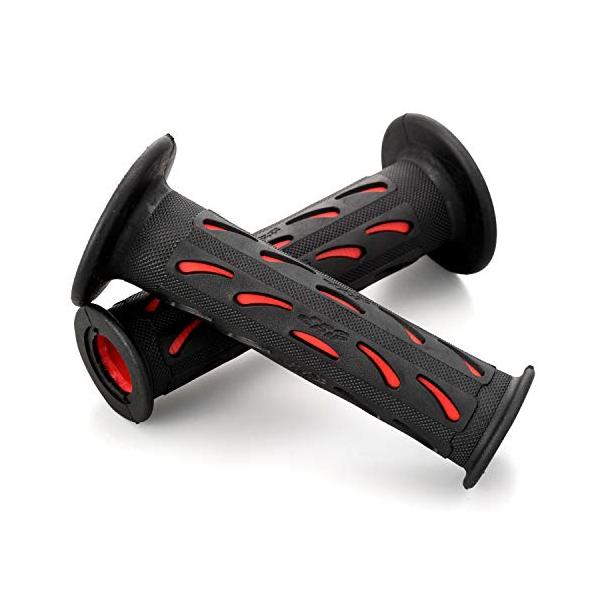 ブラック/レッド/120mm/98064・Color:ブラック/レッドPatternName:単品・パッケージ個数:1・【用途】バイク用22mmハンドルグリップ・【材質】耐震ゲル・【仕様1】サイズ:120mm、内径(左/右):22mm/25...