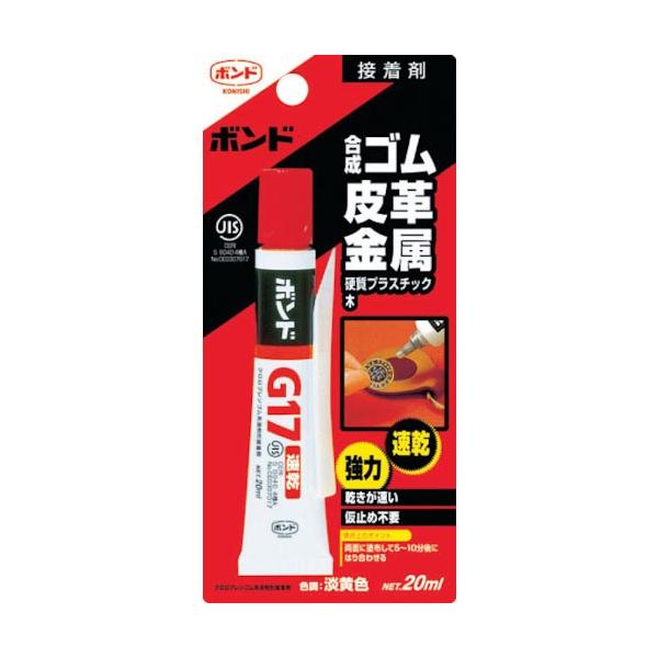 [特長]●初期接着力が強いため、仮止めなしで接着できます。●速乾型。[仕様]●色：淡黄色●容量(kg)：0.02●硬化時間：30分●チューブタイプ[材質／仕上]●主成分:クロロプレンゴム系