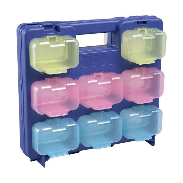 [特長]●ケースのない-パーツボックス　使いやすいミニタイプ です。[仕様]●色：青(フレーム)・ピンク6個、青6個、黄4個（小箱）●外形寸法(mm)間口：290●外形寸法(mm)奥行：110●外形寸法(mm)高さ：268●南京錠(別売)：...