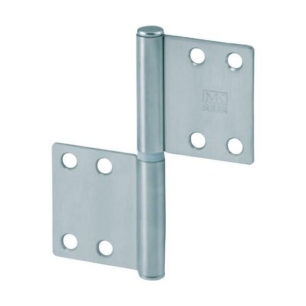 [特長]●両面皿で左右兼用です。●簡単施工です。[仕様]●全長(mm)：102●幅(mm)：89●厚さ(mm)：2●ねじ穴数：8●穴径(mm)：6●D2(mm)：11●耐荷重(kg)2個使用時：40●表面処理：ヘアライン仕上げ●木ねじ入数：...