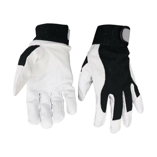 [特長]●袖口ベルト部に反射材を取付け、夕暮れから夜間作業時の視認性を高めました。●手の甲部には吸汗速乾素材を使用しています。●豚革クレスト使用で見た目が美しく、丈夫で滑らかです。●使うほど手に馴染みます。[仕様]●色：ホワイト/ブラック●...