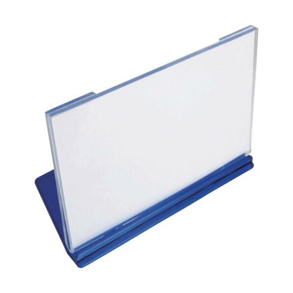 [特長]●リクライニング可動式のカード立てです。[仕様]●色：ブルー●幅(mm)：55●奥行(mm)：100●高さ(mm)：70●中紙サイズ(mm)：65×100●縦(mm)：65●横(mm)：100●タイプ：PS樹脂●中紙付[材質／仕上]...