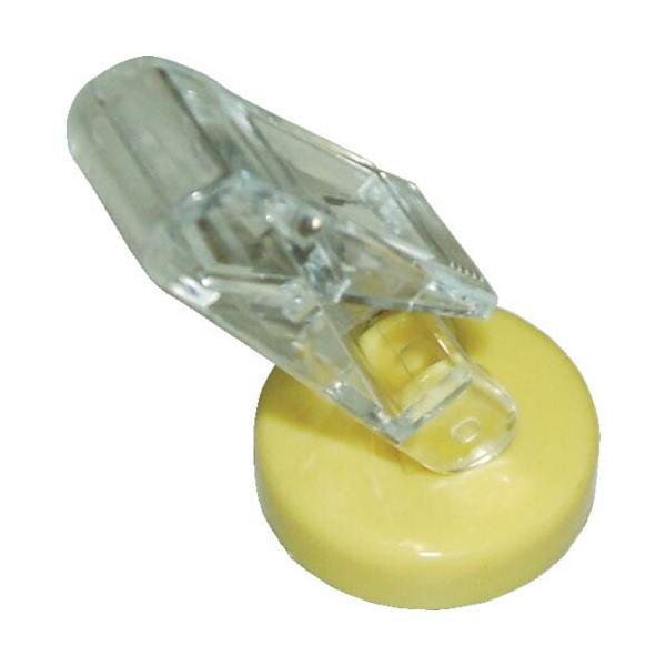 [特長]●リクライニング可動式のカード立てです。●片側にクリップが付いています。[仕様]●タイプ：PS樹脂●色：イエロー●縦(mm)：57●横(mm)：30●マグネット付[材質／仕上]●ポリスチレン(PS)