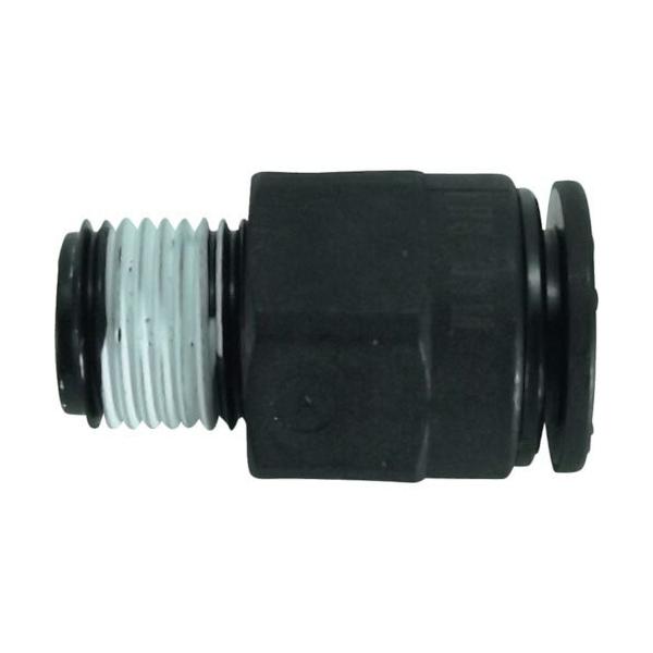 [仕様]●適合チューブ外径D(mm)：8●接続口径：R1/8●六角対辺(mm)：14●流体温度(℃)：-5〜60℃(空気)、5〜40℃(水)●使用流体：空気、水●使用圧力：1MPa(空気)、0.3MPa(水)●流体温度(℃)：-5〜60℃(...