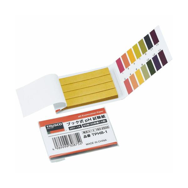 [特長]●1枚ずつ切り離して使用するブック式です。●カラーチャートが付いています。●80回テスト分です。[仕様]●幅(mm)：9●長さ(mm)：54●測定範囲：pH1〜14●測定目盛間隔：pH1●ブック式[材質／仕上]●試験紙：紙[注意]●...