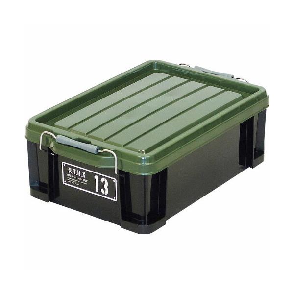 [特長]●スタッキング（積み重ね）でき便利です。（当社品番＃13，＃25）●長さを測れるフタに35ｃｍまでの便利な目盛り付です。●工具類やアウトドア収納に便利なバックル蓋付きコンテナです。[仕様]●容量(L)：13●色：ブラックグリーン●外...