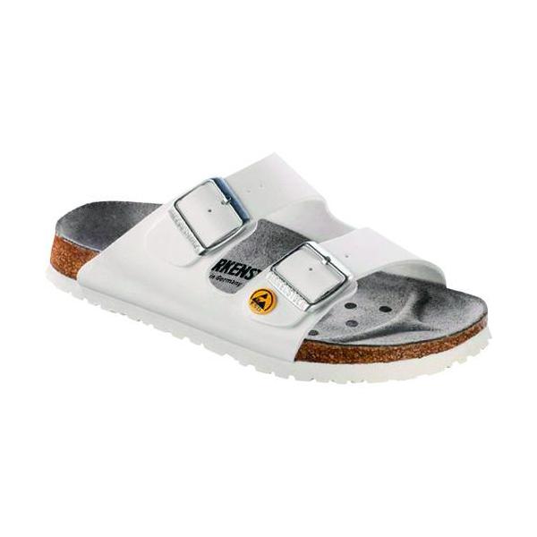 [特長]●静電機能が求められる自動産業、半導体製造工場、クリーンルームなどで長時間の立ち仕事でも快適にしてくれるサンダルです。[仕様]●EN ISO61340 認証●静電●コルクフットベッド●男性用●寸法(cm)：28.0●色：ホワイト●規...