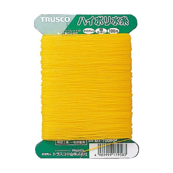 [特長]●水糸のエコノミータイプです。●バージンポリエチレンペレットの強くて鮮やかな色です。[仕様]●色：蛍光イエロー●糸長さ(m)：100●線径(mm)：0.8[材質／仕上]●ポリエチレン[注意]●提供不可：chemSHERPA