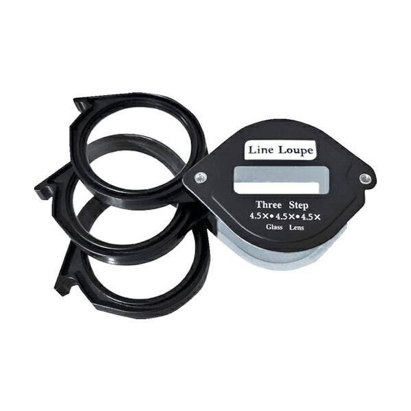 [特長]●レンズ径36mmの重ね合わせ式ルーペです。[仕様]●倍率(倍)：4.5(3枚)●レンズ寸法(mm)：φ36●幅(mm)：61●奥行(mm)：46●高さ(mm)：26●ボディー：黒[材質／仕上]●レンズ:ガラス