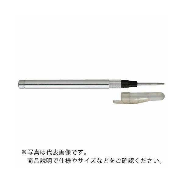 [特長]●ハンマー不要のオートリターンタイプです。●打ち込み力の強弱調整が可能です。●先端部超硬チップ付のため衝撃に強いです。[仕様]●全長(mm)：144●直径(mm)：9●先端角(°)：75●最大打力(N)：98●硬度：HRA87●摘要...