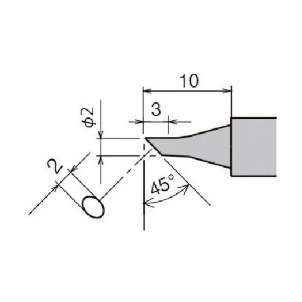 [特長]●鉄メッキ処理の長寿命こて先です。[仕様]●適合機種：PX-280/280E/580●コテ先名称：Φ2mm●先端2mm斜めカット・面のみ