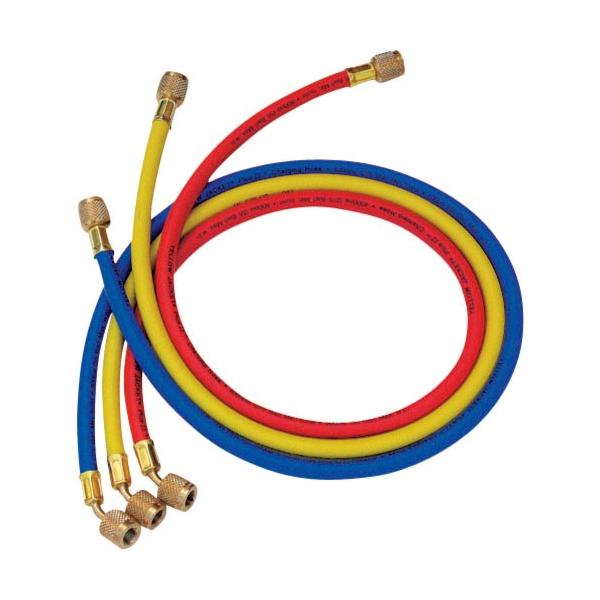 [特長]●新冷媒対応の高耐圧構造で、安全な作業ができる高性能ホースです。●防浸用のゴム層と特殊ナイロン層の4層二重防護で、CFC・HCFC・HFCに対応します。●特殊ナイロン層が、水分の浸入による冷媒の汚染を防止します。●多層構造ながら、剛...