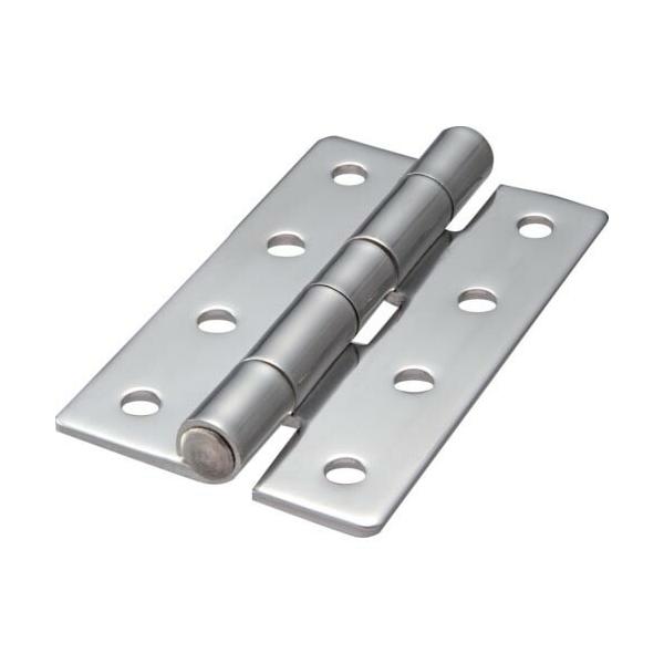 [仕様]●全長(mm)：100●幅(mm)：60●厚さ(mm)：3●ねじ穴数：8●穴径(mm)：6.4●耐荷重(kg)2個使用時：30●取付方法：木ねじ(別売)●表面処理：鏡面バフ研磨仕上げ●軸径(mm)D2：12.3●開き角度:270°[...