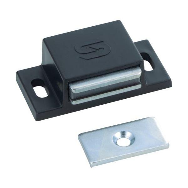 [特長]●シンプル構造で汎用性の高いマグネットキャッチです。[仕様]●全長(mm)：40●幅(mm)：19+(2.2)●厚さ(mm)：12.5●吸着力(N)：25●取付ピッチ(mm)：31●色：黒●受座有無：有●受板用推奨ねじ：2.4mm●...