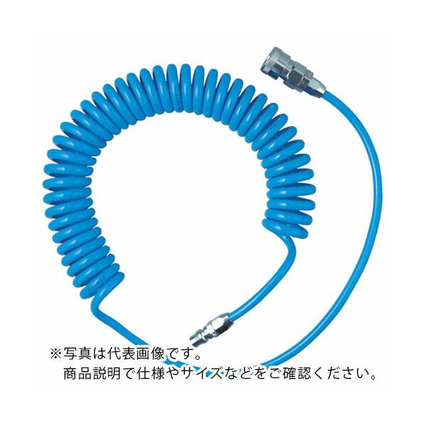 [特長]●高弾性のポリウレタン樹脂チューブをスパイラル加工した製品のため、折れぐせがつきにくく優れたばね特性をもっています。●カップリング付きのためエア工具との脱着がスムーズです。●耐摩耗性、耐久性に優れています。[仕様]●色：青●外径(m...
