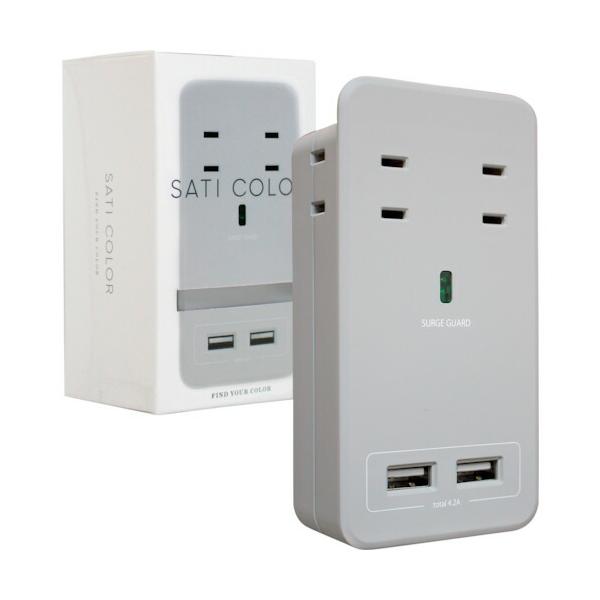 [特長]●スマホスタンド機能付きです。[仕様]●コンセント数：4個口●色：ライトグレー●幅(mm)：77●奥行(mm)：130●高さ(mm)：63●定格容量：15A・100〜125V(1500Wまで)●家庭用ACコンセント4個口（正面2個口...