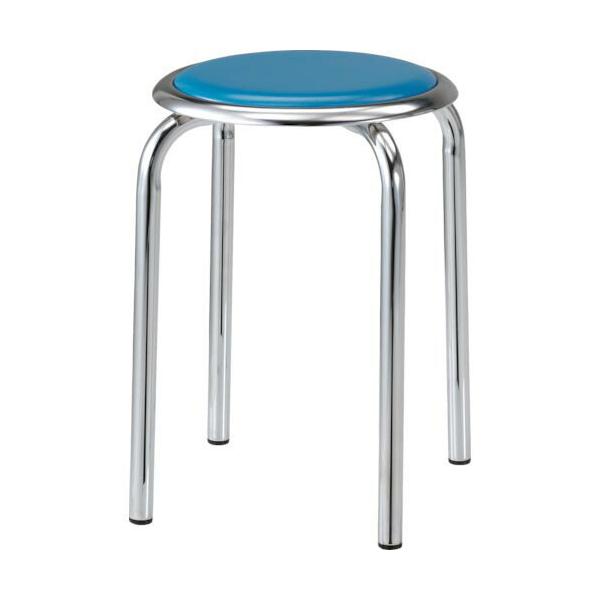 [特長]●脚部はメッキ仕上げで高級感があります。●スタッキングが可能です。（4脚まで）[仕様]●座幅(mm)：320●座奥行(mm)：320●幅(mm)：430●張地：ビニールシート張り●色：ブルー●脚色：クロムメッキ●座高(mm)：455...