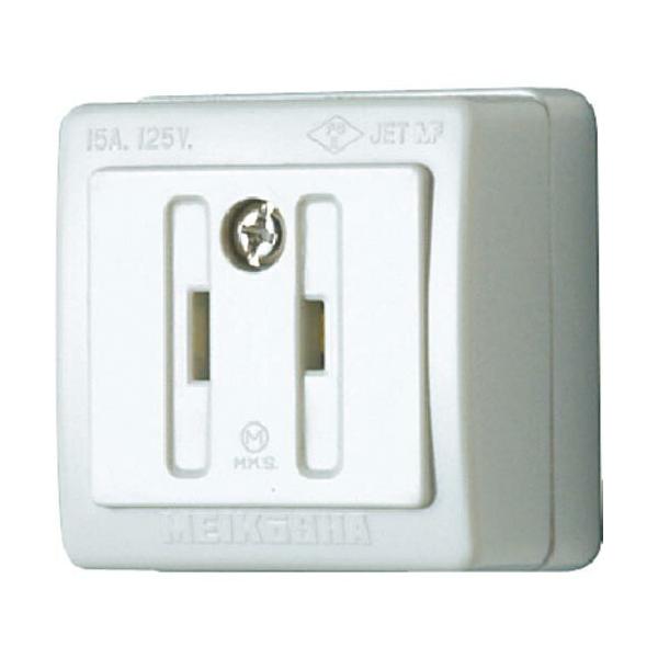 [特長]●汎用的な露出コンセントです。[仕様]●定格：2P15A125V●幅(mm)：49●長さ(mm)：49●厚さ(mm)：29.5●色：白●タイプ：露出●極数：2P[材質／仕上]●ユリア樹脂