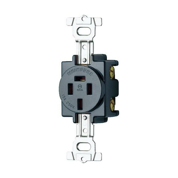 [特長]●結線は3M端子（巻締め、圧着端子、挟み込み接続）を採用しています。[仕様]●定格：接地3P15A250V●幅(mm)：36●長さ(mm)：107●厚さ(mm)：28.0●タイプ：1口接地[材質／仕上]●フェノール樹脂