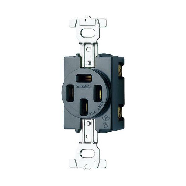 [特長]●結線は3M端子（巻締め、圧着端子、挟み込み接続）を採用しています。[仕様]●定格：接地3P20A250V●幅(mm)：38●長さ(mm)：107●厚さ(mm)：31.5●タイプ：1口接地[材質／仕上]●フェノール樹脂