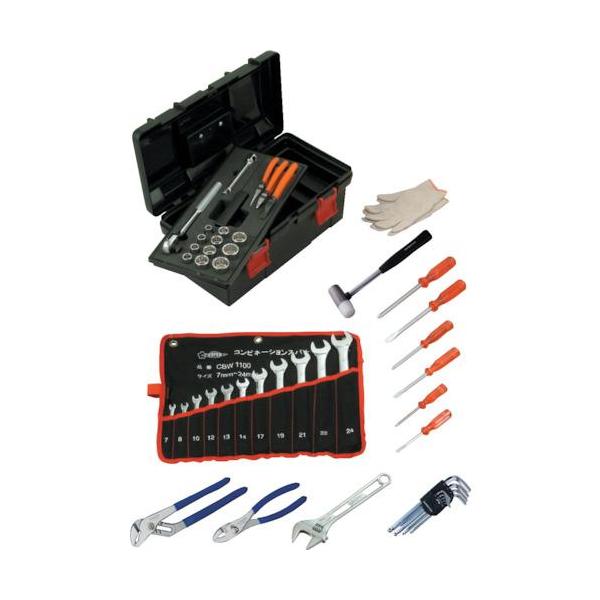 [特長]●機械・自動車・農機の整備に適した工具セットです。●樹脂ケースに入ったコンパクトサイズです。[仕様]●ケース色：ブラック●ケース寸法(mm)間口：455●ケース寸法(mm)奥行：240●ケース寸法(mm)高さ：206●セット内容(点...