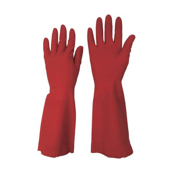 [特長]●引き裂きに強く、しなやかな天然ゴム手袋です。●手にフィットして疲れにくい形状です。●指・手のひら側にすべり止め加工を施しています。●鮮やかなレッドカラーです。[仕様]●色：レッド●サイズ：M●全長(cm)：35.0●手のひら周り(...